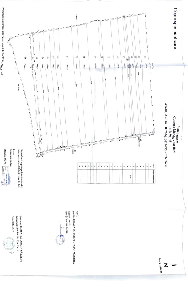 Plan parcelar si tabel parcelar – Ilieni | Comuna Mândra